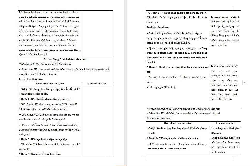 Giáo án GDCD 9 CTST Bài 6: Quản lí thời gian hiệu quả (PPT + Word)