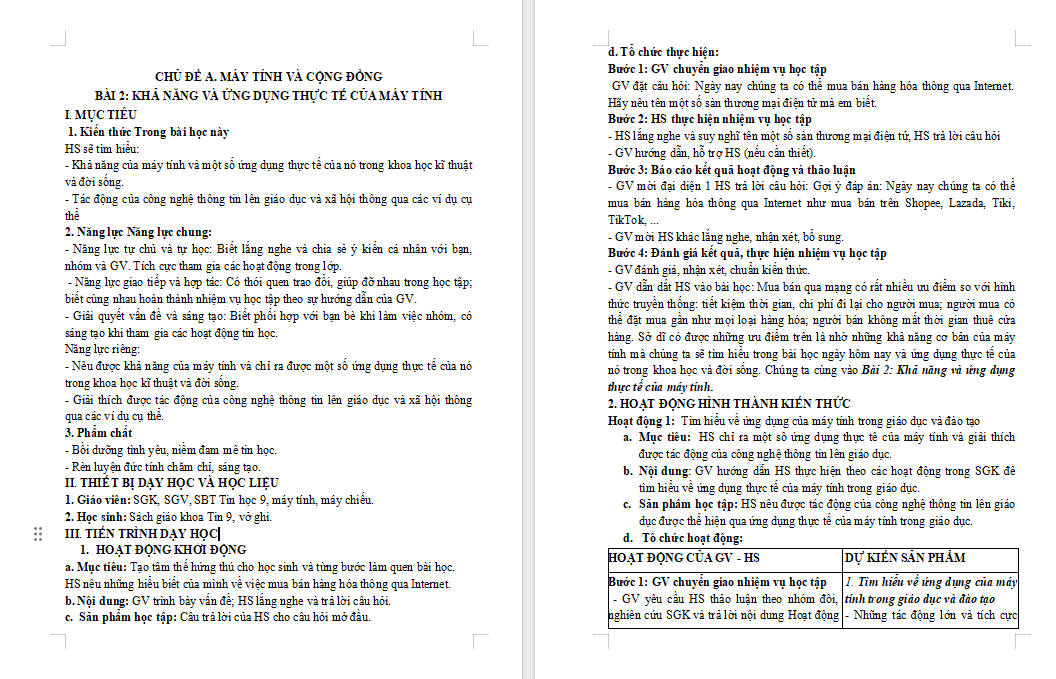 Giáo án Tin học 9 Chủ đề A Bài 2 Cánh diều (PPT + Word + Bài tập)