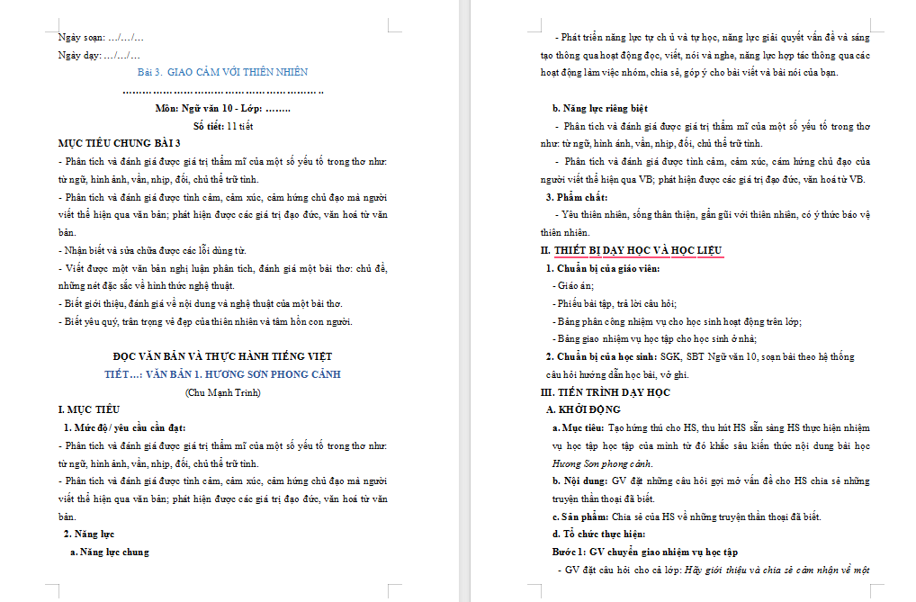 Giáo án Ngữ văn 10 Chân trời Bài 3: Hương Sơn phong cảnh (PPT + Word)