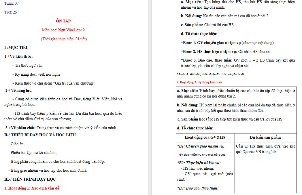 Giáo án Bài Ôn tập Bài 2 Ngữ văn 9 CTST