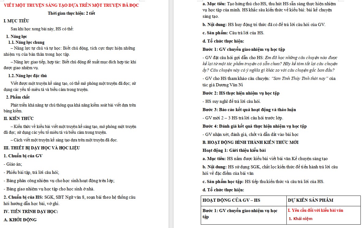 Giáo án Bài Viết một truyện kể sáng tạo Ngữ văn 9 CTST