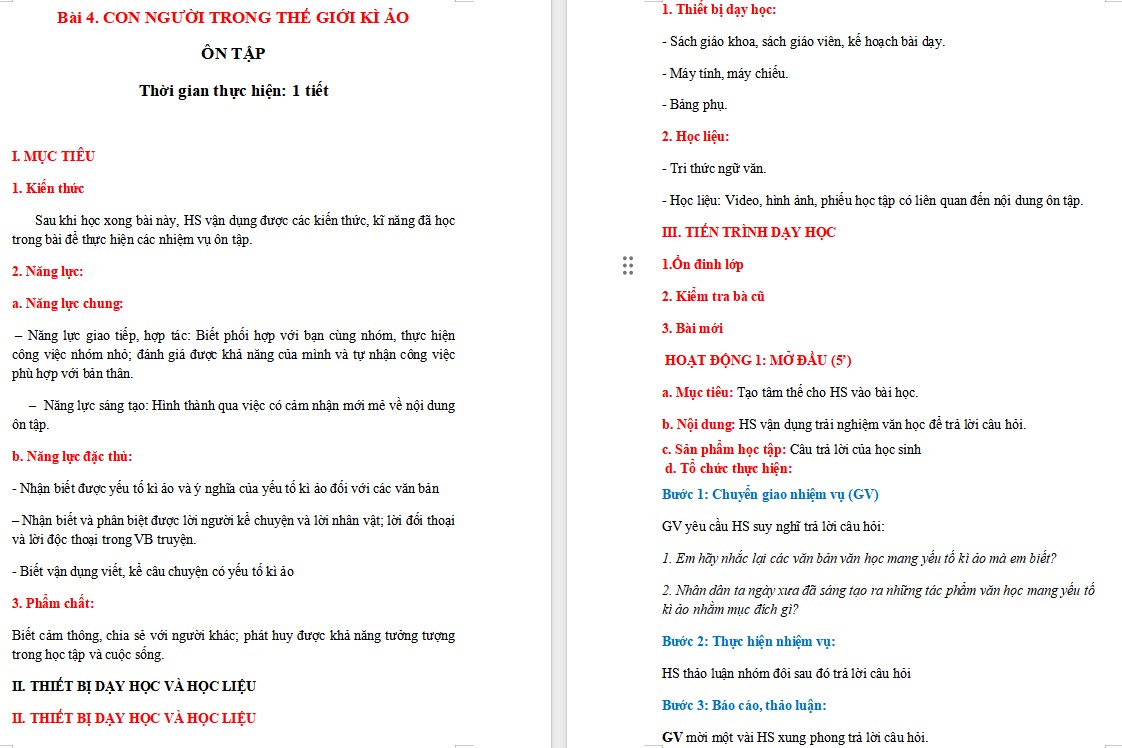 Giáo án Ôn tập Bài 4 Ngữ văn 9 CTST